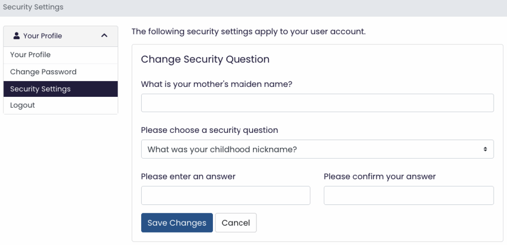 Change Security Question – Client Area – Knowledge Base